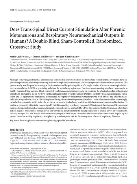 Pdf Does Trans Spinal Direct Current Stimulation Alter Phrenic