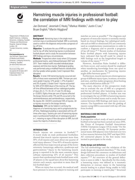 Pdf Hamstring Muscle Injuries In Professional Football The Correlation Of Mri Findings With