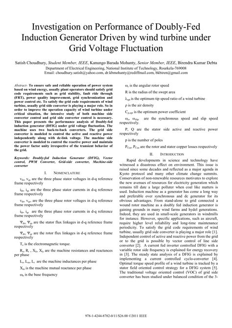 Pdf Investigation On Performance Of Doubly Fed Induction Generator
