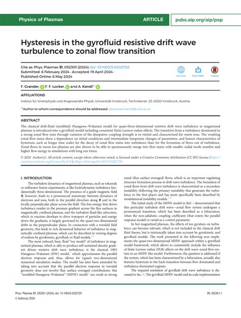 Pdf Hysteresis In The Gyrofluid Resistive Drift Wave Turbulence To Zonal Flow Transition