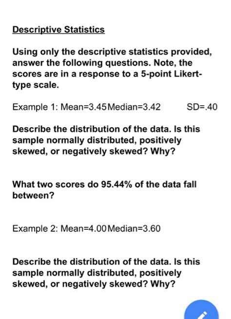 Solved Descriptive Statistics Using Only The Descriptive