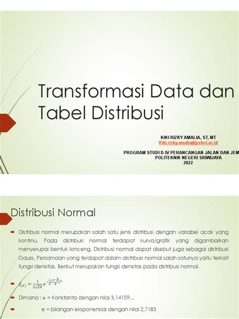 Statistik 13 14 Transformasi Data Dan Tabel Distribusi Pdf