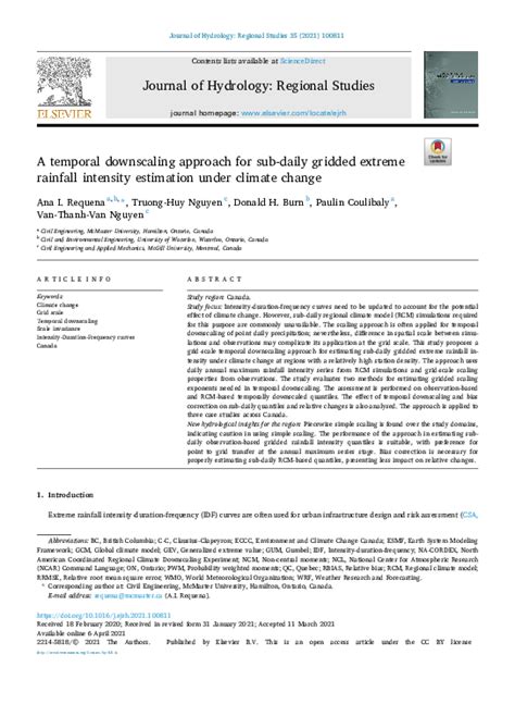 Pdf A Temporal Downscaling Approach For Sub Daily Gridded Extreme Rainfall Intensity