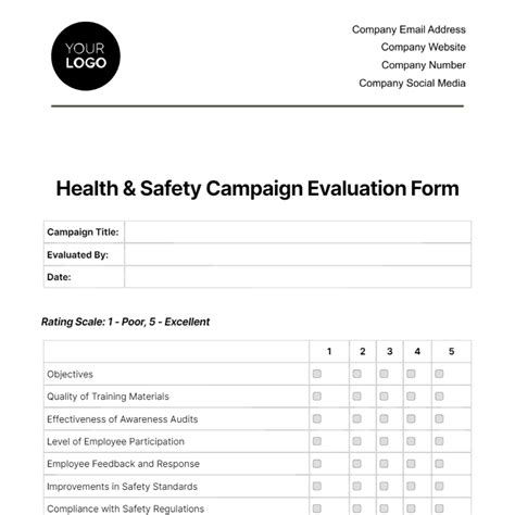 Health And Safety Campaign Evaluation Form Template Edit Online