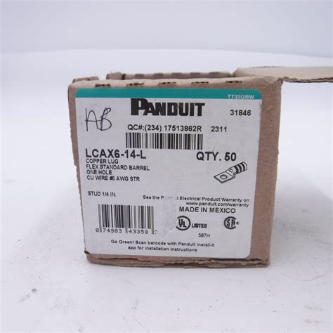 50 Pack Panduit 1 Hole Compression Lugs Lcax6 14 L Oneclick Warehouse