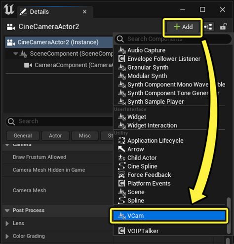 configuring a virtual camera component in unreal engine