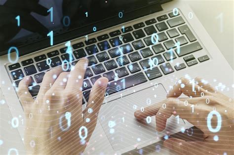 Premium Photo Creative Abstract Binary Code Hologram And Hands Typing