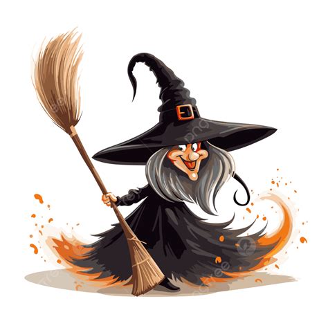 Witch On Broom Witch Drawings Vector Drawing