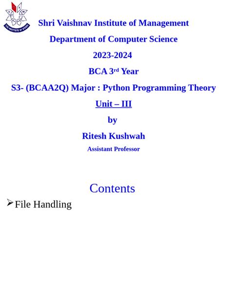 Bca 3rd Year Python File Handling Pdf Computer File Computer