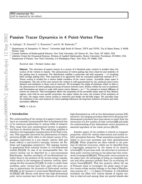 Pdf Passive Tracer Dynamics In 4 Point Vortex Flow Xavier Leoncini