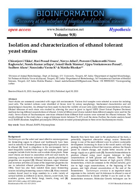 Pdf Isolation And Characterization Of Ethanol Tolerant Yeast Strains
