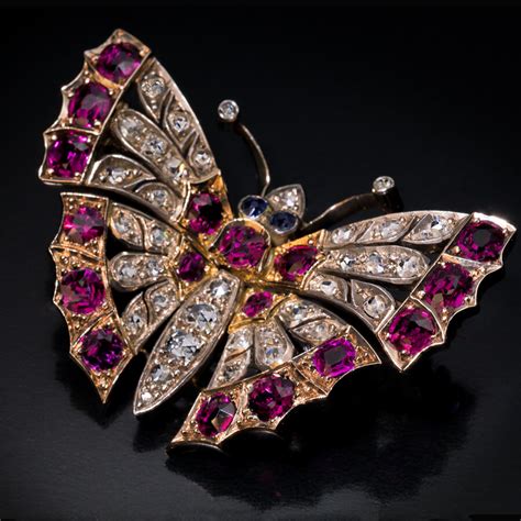 Antique Victorian Ruby Diamond Butterfly Brooch Ref 118267 Antique