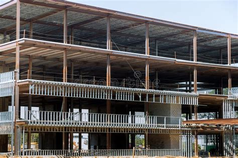 Construction Is Underway On A Beams Steel Frame Structure Frame Stock Image Image Of Framework
