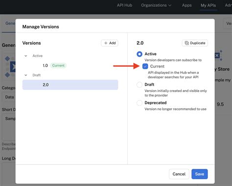 hub listing versioning an api