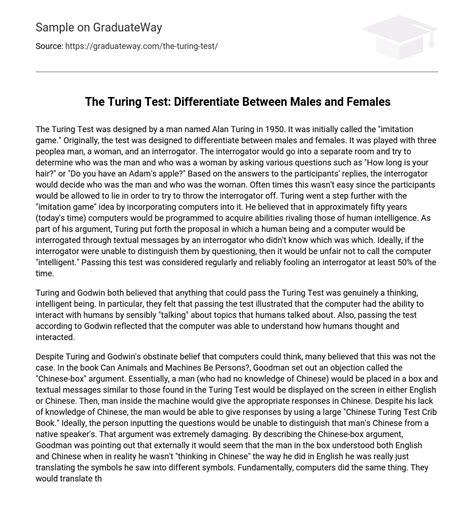 The Turing Test Differentiate Between Males And Females Essay Example GraduateWay