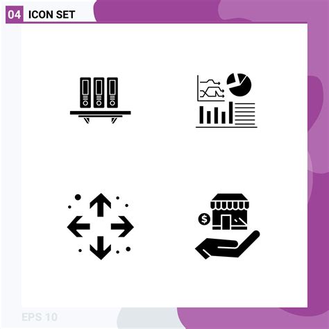 Set Of 4 Vector Solid Glyphs On Grid For Files Flowchat Database Storage Enlarge Editable Vector