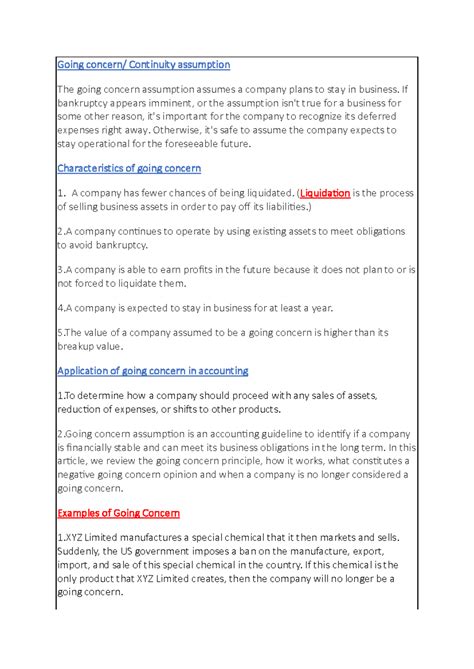 Going Concern Assumption If Bankruptcy Appears Imminent Or The