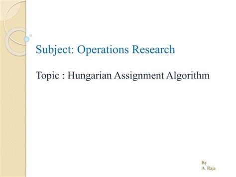 Assignment Problem Maximum Ppt