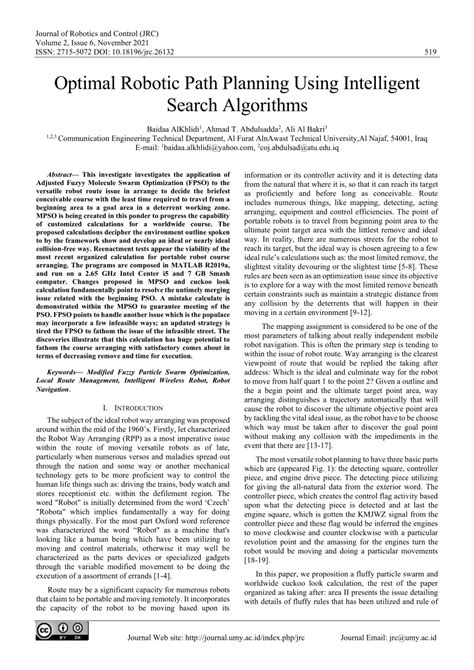 Pdf Optimal Robotic Path Planning Using Intlligents Search Algorithms