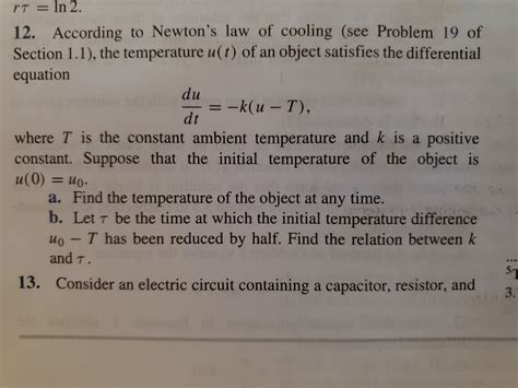 Solved According To Newtons Law Of Cooling The Temperature