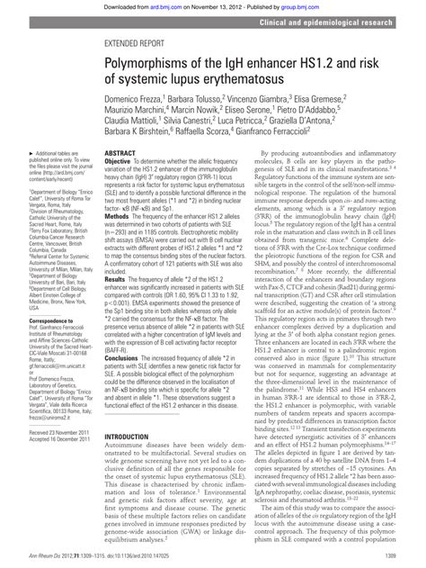Pdf Polymorphisms Of The Igh Enhancer Hs1 2 And Risk Of Systemic