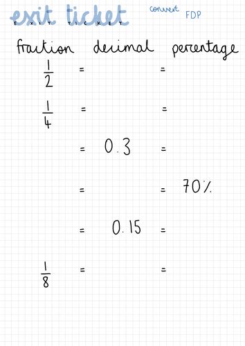 Year 7 Fdp Equivalence Exit Tickets White Rose Maths Teaching Resources