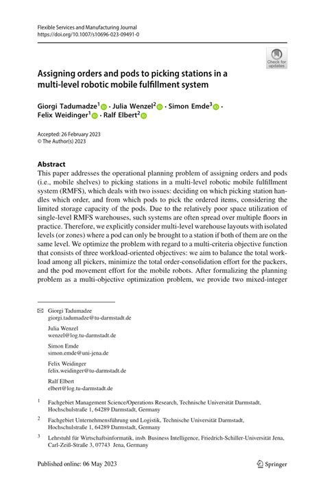 Pdf Assigning Orders And Pods To Picking Stations In A Multi Level