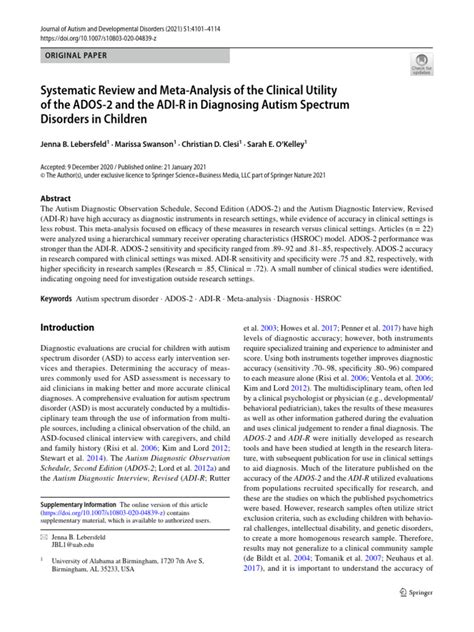 Systematic Review And Meta Analysis Of The Clinical Utility Of The Ados