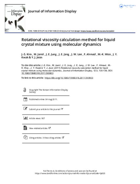 Pdf Rotational Viscosity Calculation Method For Liquid Crystal