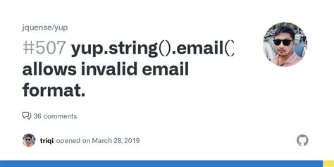 Yup String Email Allows Invalid Email Format Issue Jquense Yup GitHub