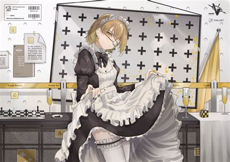 Akuma Sendo Yuuhi Vspo 1girl Alternate Costume Apron Black Bow Black Bowtie Black