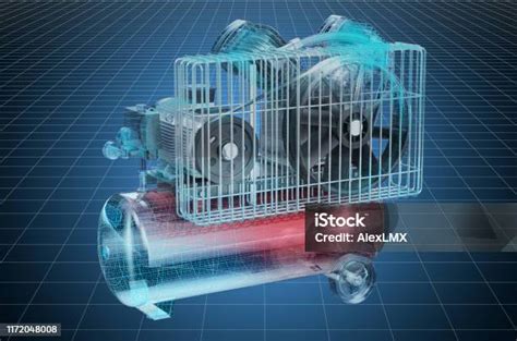 탱크 공기 압축기 청사진의 시각화 3d Cad 모델 3d 렌더링 0명에 대한 스톡 사진 및 기타 이미지 0명 3차원 형태 개념 Istock
