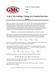 Template Lab Enthalpy Change Of A Chemical Reaction Docx CHE