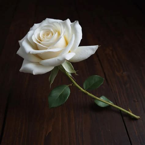 White Rose On Dark Wooden Table Diffus