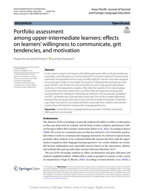 Pdf Portfolio Assessment Among Upper Intermediate Learners Effects On Learners Willingness
