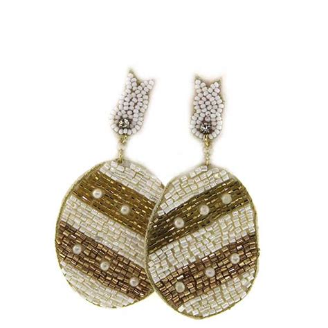 Easter Egg Beaded Drop Earrings Ivory