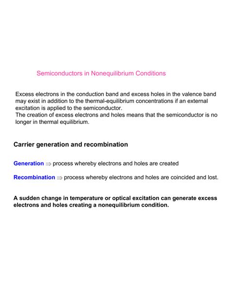 Semiconductors In Nonequilibrium Conditions