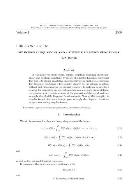 Pdf Six Integral Equations And A Flexible Lyapunov Functional