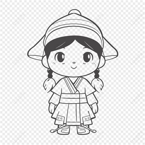 전통적인 색칠 페이지 개요 스케치 드로잉에서 만화 소녀 벡터의류얼굴 Png 일러스트 무료 다운로드 Lovepik