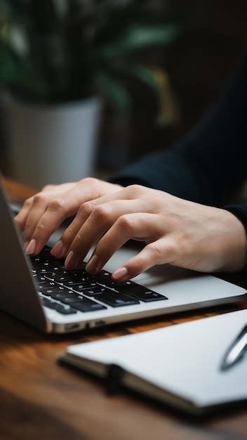 Female Hand Typing On Keyboard Premium Ai Generated Image