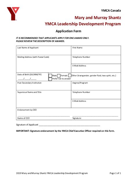 Fillable Online Wp Contentuploadsmary And Murray Shantz Ymca Leadership