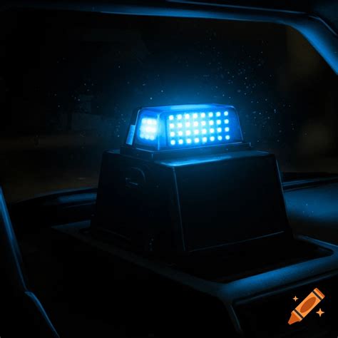 Led Police Light Inside A Police Car Seen Through A Black Square On