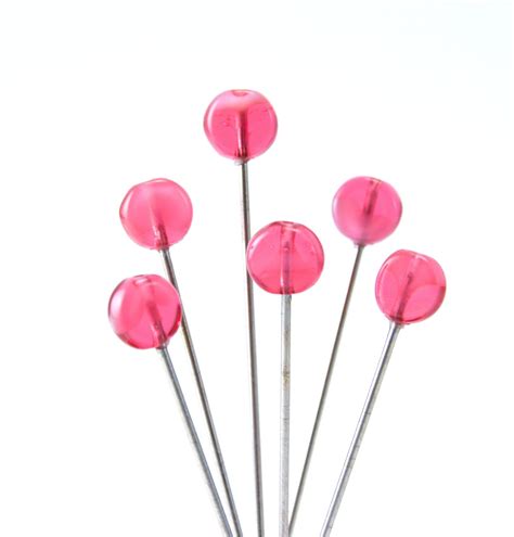 6 Vintage Pink Glass Pins Medium Long Etsy