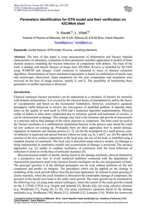 pdf parameters identification for gtn model and their verification on
