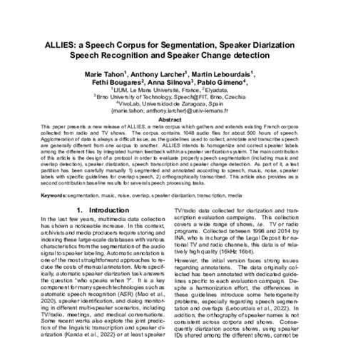 Allies A Speech Corpus For Segmentation Speaker Diarization Speech
