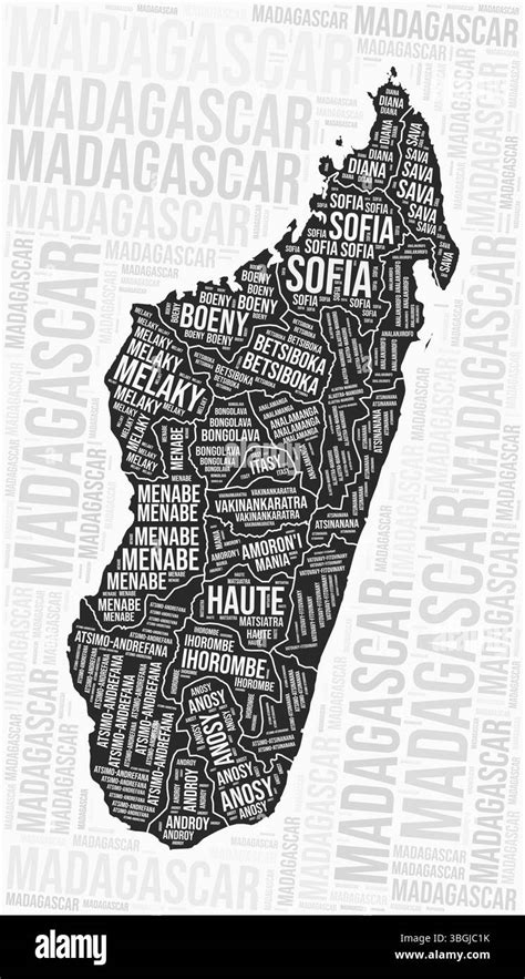 Madagascar Regions Map Word Cloud Madagascar Region Names Black And White Map Design Trending