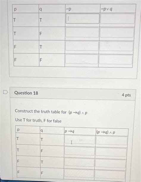 solved construct the truth table for p→q ∧p use t for