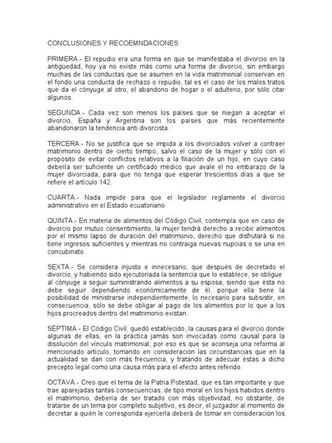 Conclusiones Y Recomendaciones Sobre Divorcio Pdf Divorcio Matrimonio