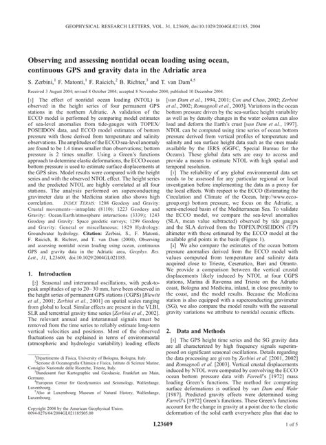 Pdf Observing And Assessing Nontidal Ocean Loading Using Ocean Continuous Gps And Gravity