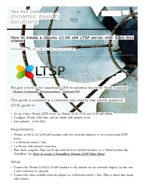 how to create a ubuntu 12 04 x64 ltsp server with 32bit thin clients pdf client computing